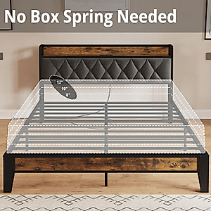 ANCTOR Full Size Bed Frame, Storage Headboard with Outlets, Easy to Install, Sturdy and Stable, No Noise, No Box Springs Needed - Perfect for a Good Night's Sleep