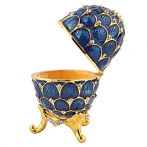 GLOGLOW Easter Egg Jewelry Organizer, Egg Shaped Trinket Box Hinged Jewelry Ring Holder Collectible Figurine Boxes (Blue) Jewelry Boxes