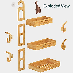 Nuvograin Bamboo Shower Caddy, Bathroom Caddy Hanging, 3 level Bathroom Shower Organizer, Caddy over Shower Head, Hanging Shower Caddy