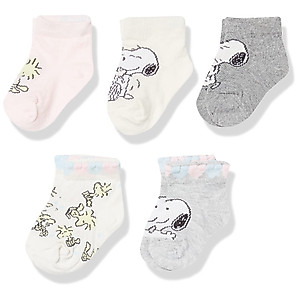 Peanuts unisex baby 5 Pack Shorty Socks, Assorted Pastel, 12-24 Months US