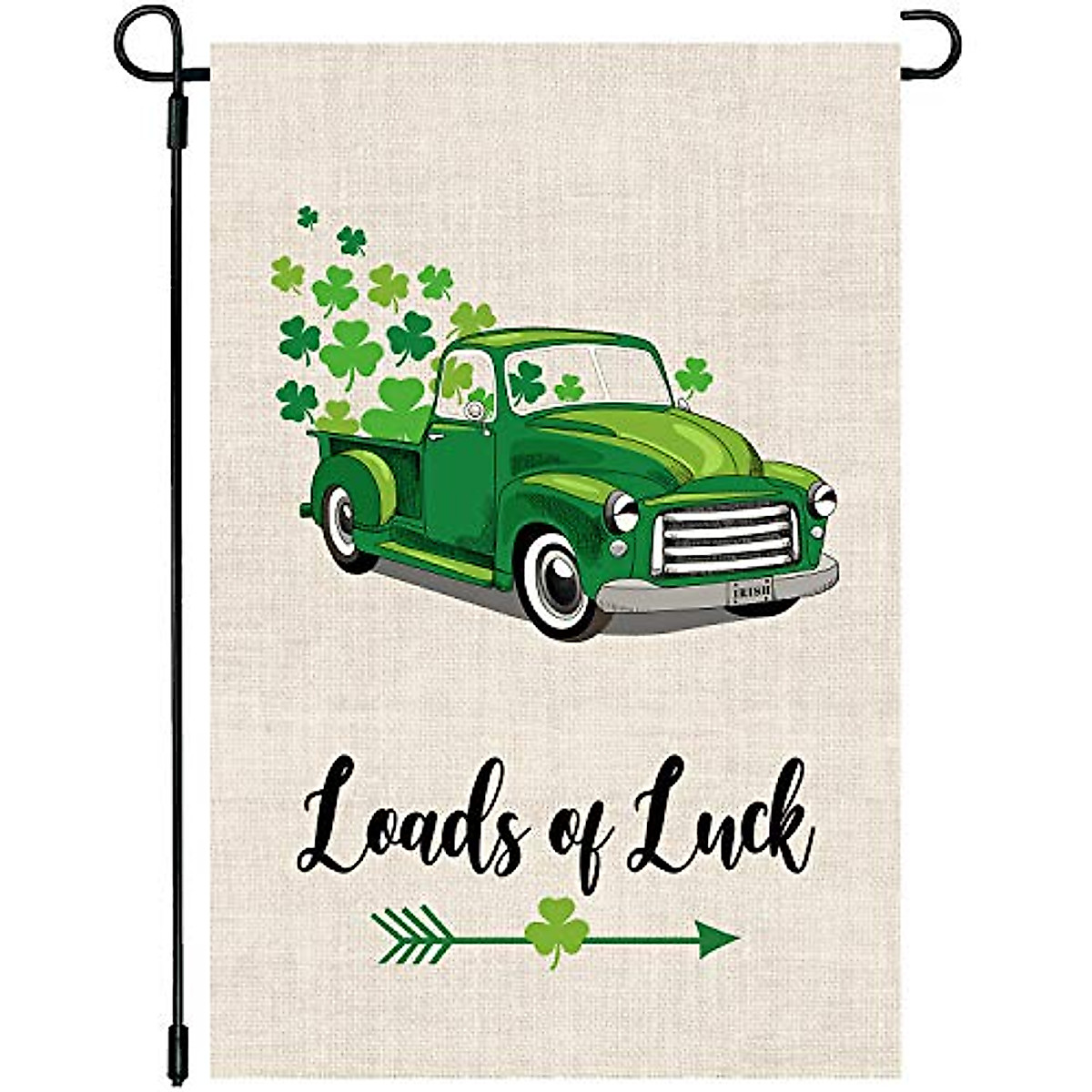 PTFNY St. Patrick's Day Garden Flag Truck Loads of Luck Clovers Irish Green Shamrocks Saint Patrick's Day Yard Flags Double Sided 12 x 18 Inch St. Patty's Outdoor House Yard Lawn Decorations