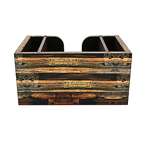 Bar Caddy - Rustic Wood Planks Design - 3 Compartment Caddy