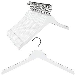 TOPIA HANGER Wooden Shirt Hanger , Beech Wood Clothes Hanger 0.28 inch Thick with Flat Design and Smooth Notches,Lightweight Space Saving Hanger for Shirts,Jacket,Camisole- Matte White 30 Packs CT31W