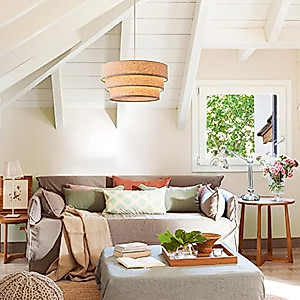 Yifi Deco Modern Pendant Ligh,13.4" Drum Hanging Lamp Fixture with 3-Tier Linen Fabrics Lampshade, Elegant Pendant Lighting for Dining Room, Bedroom, Kitchen Island, Entryway, Hallway