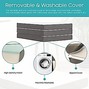 Greaton 4-Inch Tri-Folding Portable Gel Memory Foam Floor Mattress | Ultra Soft Breathable Mesh Sides, Cot Pad, Comfortable Multi-Functional Mattresses, Removable and Washable Cover, 25-Inch, White