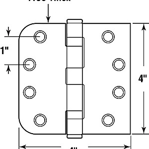Prime-Line Products U 1157383 Door Hinge Commercial Smooth Pivot 2 Ball Bearing, 4 x 4 in. w/ Unilateral Square & 5/8 in. Radius Corner, 4 Hole per Leaf w/ Screws, Matte Black, .130 in. Ga. (3 Pack)