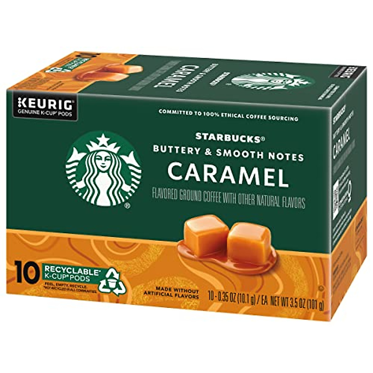 Starbucks Flavored Coffee K-Cup Pods, Caramel Flavored Coffee, Made without Artificial Flavors, Keurig Genuine K-Cup Pods, 10 CT K-Cups/Box (Pack of 2 Boxes)
