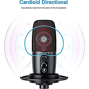 TECURS USB Microphone Condenser, PC Microphone Kit for Computer, Streaming Mic with Adjustable Boom Arm, Gaming,Microphone for Podcast, Twitch, YouTube, PS4, PS5