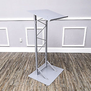 FixtureDisplays® 25" Single Truss Podium for Floor, Steel Lectern Pulpit - Silver 19627NEW