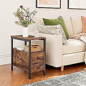 HOOBRO End Table, Narrow Chairside Table with Drawer and Open Storage Shelf, Nightstand for Small Spaces, Stable and Sturdy Construction, Wood Look Accent Furniture, Rustic Brown and Black BF548BZ01G2