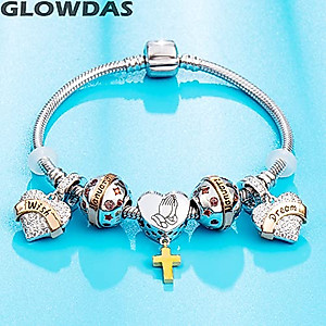 Praying Hands Charms with God All Things are Possible, 925 Sterling Silver Religious Cross Heart Pendant Faith Prayer Beads, fit Pandora Easter Bracelet/Mothers Day/Christmas