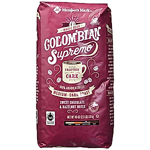 Member's Mark Colombian Supremo Whole Bean Coffee (40 OZ), Sweet Chocolate & Hazelnut Notes, 40 oz, Medium Dark Roast