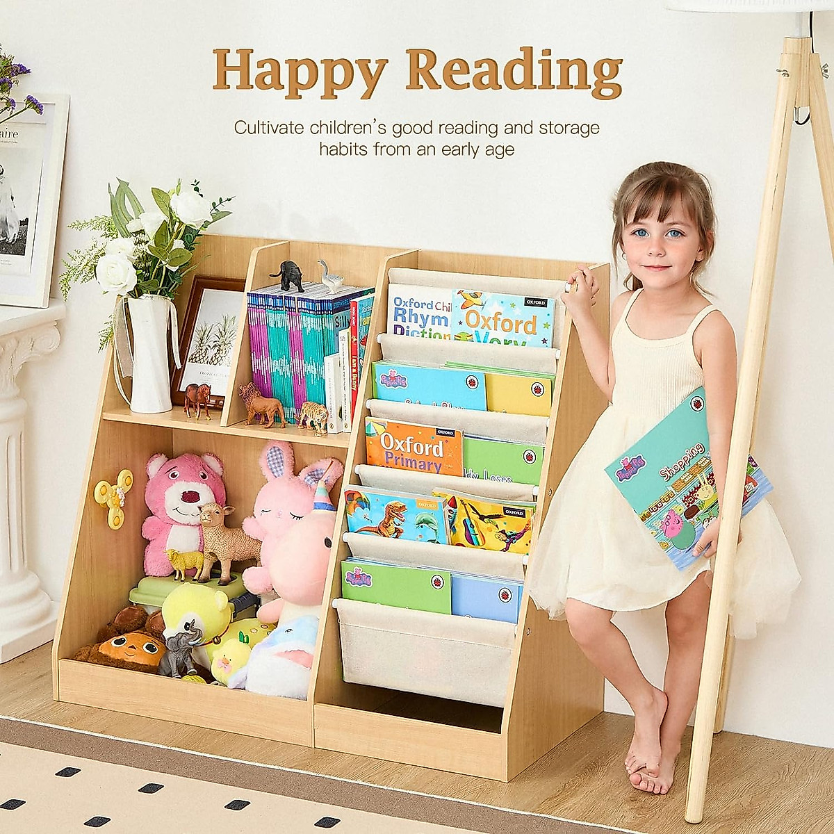 TROOPVILLE Kids Bookshelf and Toy Storage Organizer, Wooden Kids Book Shelf,Childrens Bookshelf, Bookcase for Kids Room,Nursery Bookcase for Kids, Children, Toddlers