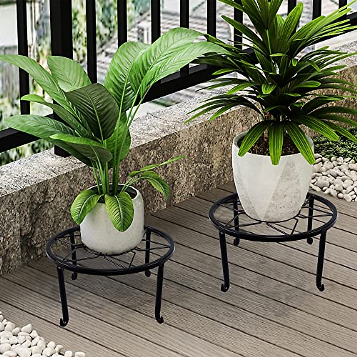 yosager 4 Pack Metal Plant Stands for Flower Pot, Heavy Duty Black Iron Potted Stand Holder, Indoor Outdoor Rustproof Metal Planter Container Round Supports Display Rack for Home & Garden Decor