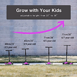 Hishine Kick Scooter for Kids with 3 Light up Wheels and Adjustable Height for 2-7 Years Old Ages Girls Boys Toddlers & Children,Lean to Steer, 3-Wheeled Scooters (12-PURPLE1)