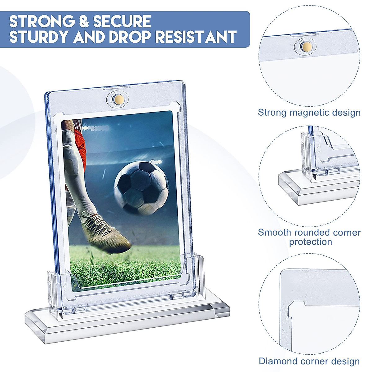3 Pack Magnetic Card Holders for Trading Cards Protector, 35 pt Baseball Card Protector, Acrylic Hard Cards Sleeves Case for Baseball Football Sports Game Card Storage and Display (Transparent Blue)