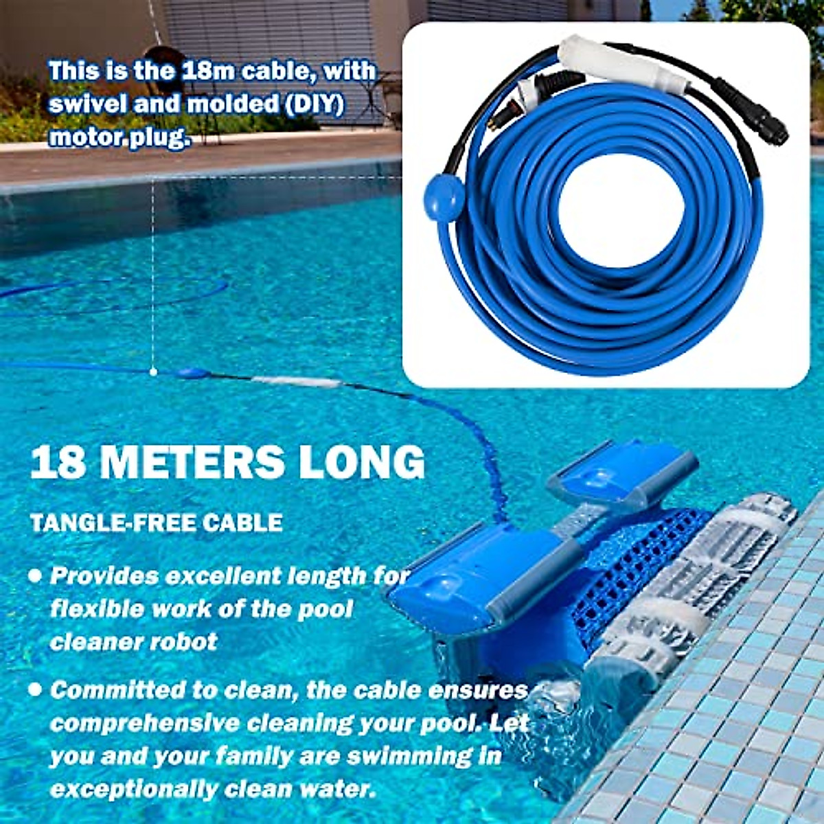 9995873-DIY Cable 3 Wire Assy w/Swivel, Pool Cleaner Parts Hose 9995873 Fit For Dolphin Supreme M4, Supreme M5, C3, Supreme M400, Supreme M500, Oasis Z5, Triton Plus, Wave 65