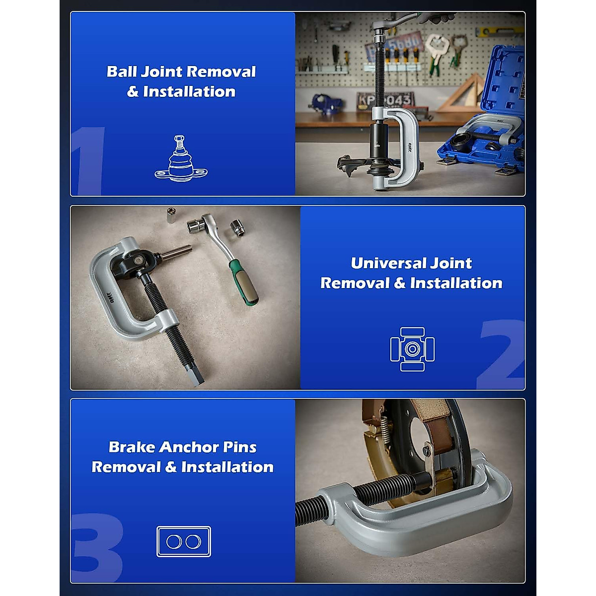 Orion Motor Tech Heavy Duty Ball Joint Press & U Joint Removal Tool Kit with 4x4 Adapters, for Most 2WD and 4WD Cars and Light Trucks
