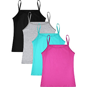 SATINIOR 4 Pieces Girls Dance Tank Top Sleeveless Spaghetti Strap Crop Tank Top for Dancewear (Multicoloured, 9-10 Years)
