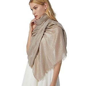 PANTONIGHT Women's Sparkling Metallic Evening Shawl Lightweight Wedding Shawl Extra Large Dressy Shawls and Wraps for Party (CHAMPAGNE GOLD 2511)