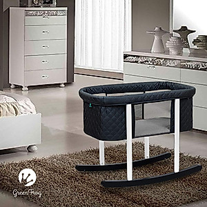 Green Frog Bassinet/Cradle | Gentle Rocking | Mesh Windows | Infant Safe Mattress | Hidden Wheels for Easy Movement | Washable | Lightweight and Transportable (Black Diamond)