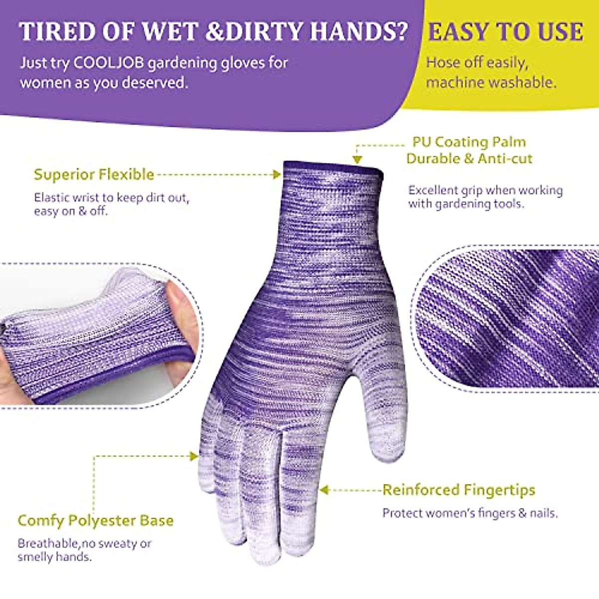 Nimalpal 6 Pairs Gardening Gloves for Women and Men Breathable Work Gloves Garden Gloves with Super Grip, Size fits Most, Suitable for Multi-purposes