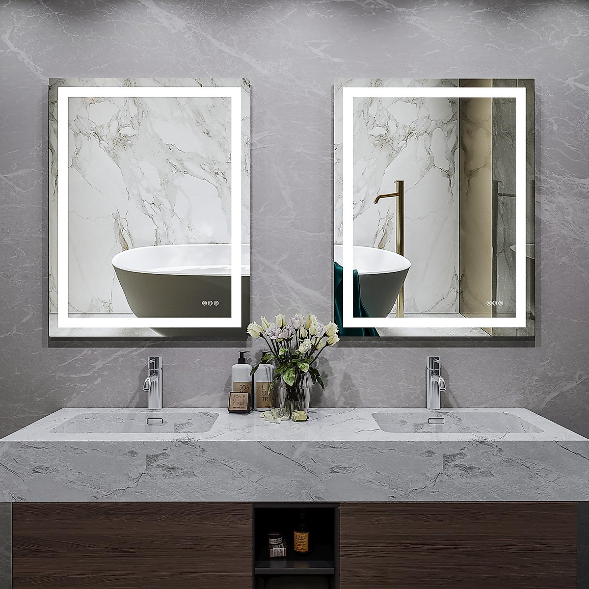 ANTEN 36" X 28" LED Mirror for Bathroom, Anti-Fog Bathroom Vanity Mirror with Lights, Shatter-Proof, 3000-6000K, Stepless Dimmable LED Vanity Mirror, Bathroom Mirrors for Wall