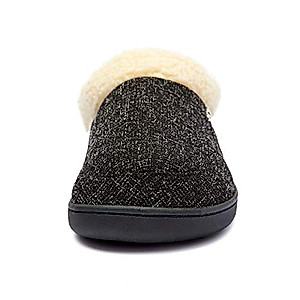NewDenBer Men's Cozy Memory Foam Slippers with Fuzzy Plush Wool-Like Lining, Soft Slip on Indoor Outdoor Clog House Shoes (11-12 D(M) US, Black)