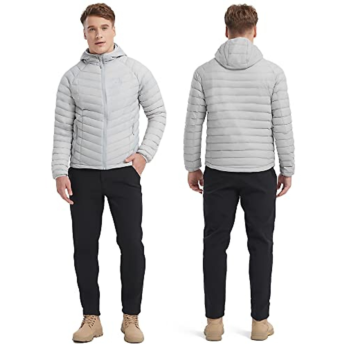 CAMELSPORTS Men's Winter Hooded Down Jacket with Thermal Heat Reflective Lining Lightweight Packable For Hiking