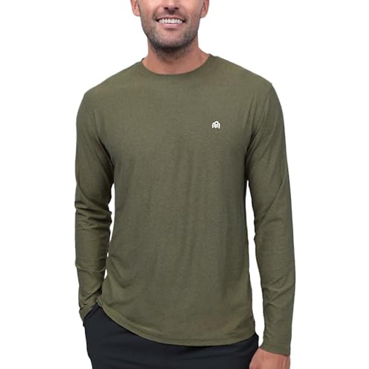 INTO THE AM Athletic Dri Fit Gym Shirt for Men - Performance Long Sleeve Minimal Basic Workout Shirt (Olive Green, X-Large)