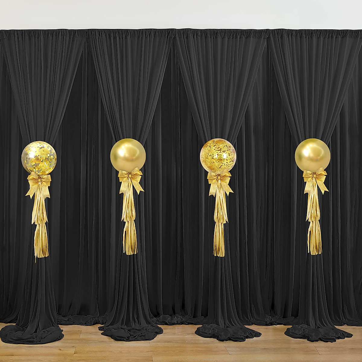 10 ft x 40 ft Wrinkle Free Black Backdrop Curtain Panels, Polyester Photography Backdrop Drapes, Wedding Party Home Decoration Supplies