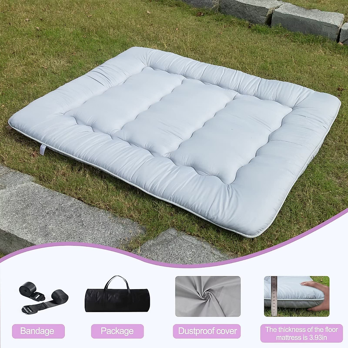 MIRUO Floor Mattress Rv Queen Short Mattress Futon Mattress Sleeping Mat Roll Up Mattress Floor Mattress for Adults Japanese Mattress Car Camping Mattress Queen Size (A-GE11017-M-USAM021)