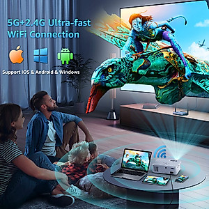 Projector with 5G WiFi Bluetooth, Native 1080P Movie Projector, 10000L 4K Support Portable Outdoor Projector, 2023 Upgraded Projector Compatible with HDMI, VGA, USB, Laptop, iOS & Android Smartphone