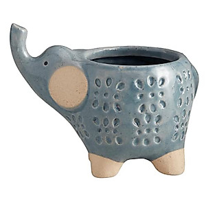 Needzo Mini Blue Ceramic Elephant Planter, Planters Pots for Succulents, Cute Elephants Decorations, Unique Gifts for Plant Lovers, 3.9 Inches