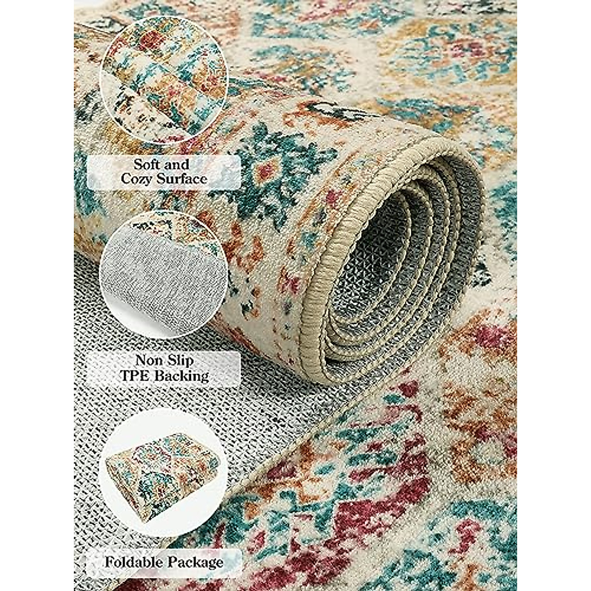 Lahome 6x9 Washable Area Rugs for Living Room, Large Bedroom Rug Soft Colorful Dining Room Mat, Transitional Printed Indoor Non Slip Accent Carpet for Nursery Office Coffee Table Home Office