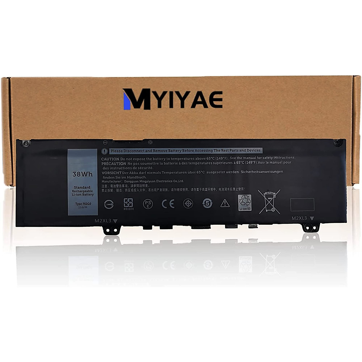 MYIYAE 38Wh F62G0 39DY5 Laptop Battery for Dell Inspiron 13 7000 i7373 7373 7386 2-in-1, 7370 7380 5370 P83G P87G P91G P83G001 P83G002 P87G001 Vostro 13 5370 D1525S D1505G R1605S F62GO 11.4V 38Wh