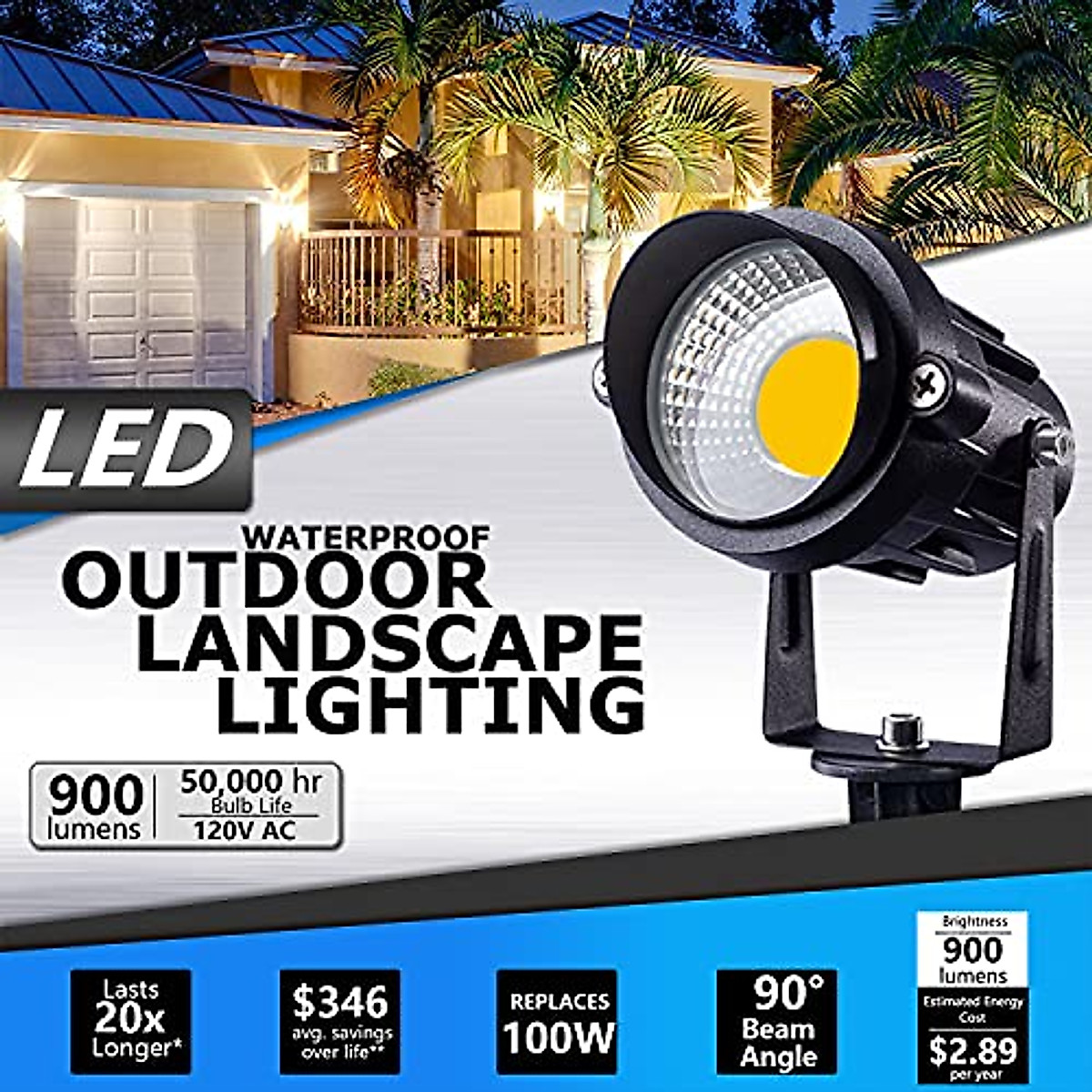 SUNVIE 120V Spot Lights Outdoor LED Landscape Lighting 12W AC Spotlights for Yard Waterproof Landscape Lights with Spiked Stake for Tree Garden Pathway Warm White Flag Lights with US 3-Plug In(4 Pack)