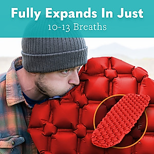 Sleepingo Sleeping Pad for Camping - Ultralight Sleeping Mat for Camping, Backpacking, Hiking - Lightweight, Inflatable Air Mattress - Compact Camping Mats for Sleeping-red with Black back-1pk