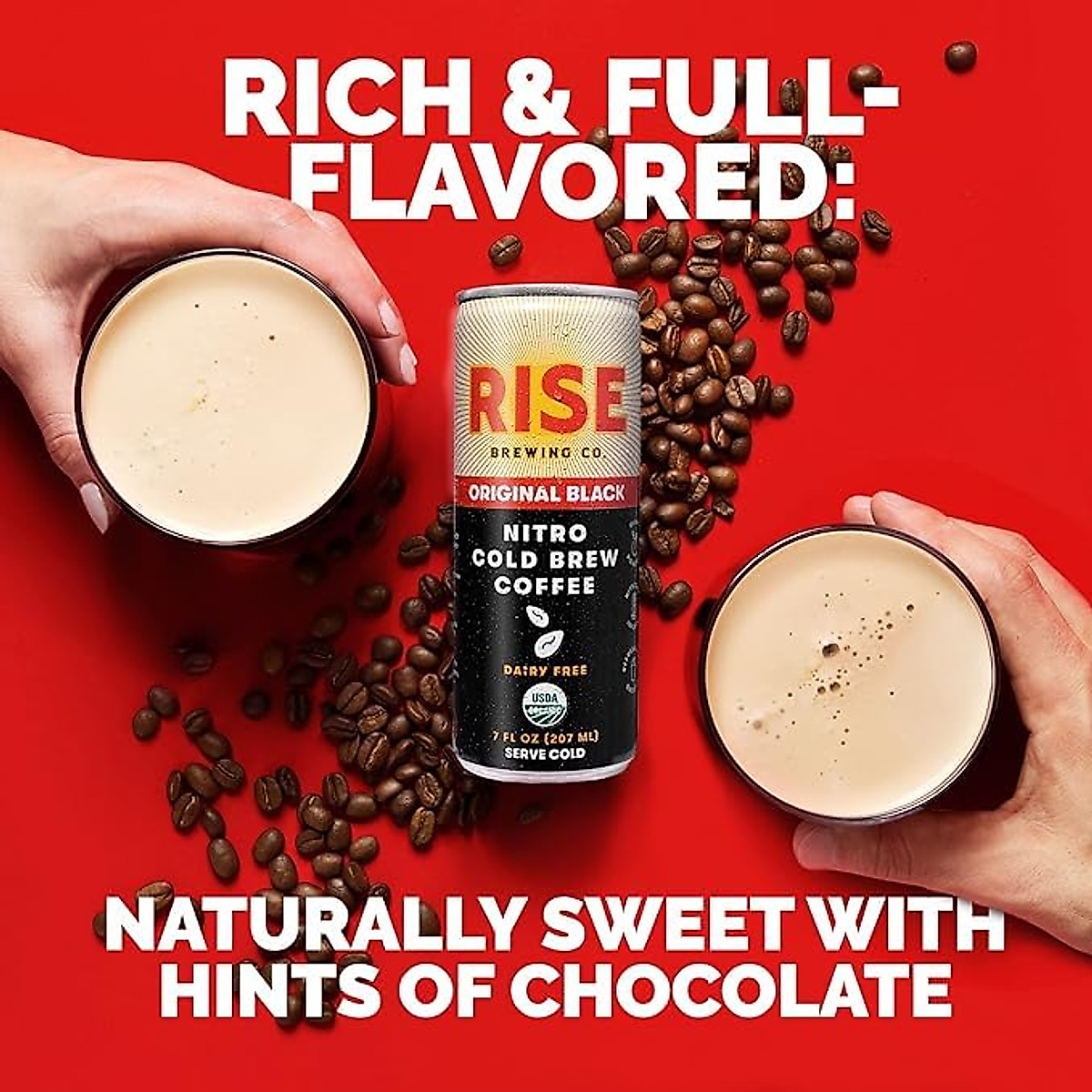 RISE Brewing Co. | Original Black Nitro Cold Brew Coffee | Sugar and Gluten-Free, Vegan | Organic & Non-GMO | Low Acidity | 7 fl. oz. Cans (4 Pack)