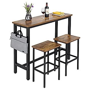 Finnhomy Bar Table Set, 47" Pub Table High Top Table, Rectangular Bar Height Table, Bar Table with Stools, Kitchen Table Set for 2, Industrial Breakfast for Kitchen, Living Room, Rustic Brown