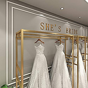 HOMEKAYT Gold Clothing Racks with Shelves, Weeding Dress Retail Clothes Rack,Freestanding Rack, Shoes Bags Clothes Organizer Garment Rack (59" L)