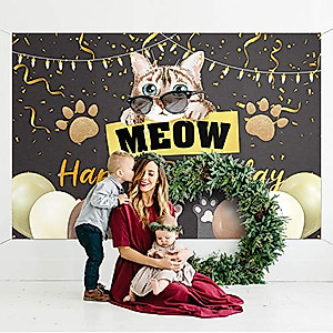 PAKBOOM Meow Birthday Backdrop Banner Background - Cat Theme Birthday Decorations Party Supplies - 3.9 x 5.9ft