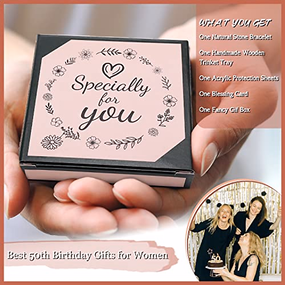 Sensi Blue 50th Birthday Gifts for Women, Happy 50th Birthday Gifts For Mom Auntie Grandma Wife Friend Sister, Fabulous 50 Like a Queen, Natural Stone Crown Bracelets