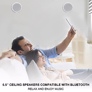 Herdio 6.5'' 640Watts 2-Way Bluetooth Ceiling Speakers Package Great for Home Theater System, Living Room,Office,Flush Mount Wired(4 Speakers)