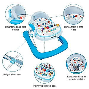 KINBOR BABY Walkers Foldable Activity Walker - 2-in-1 Baby Sit-to–Stand or Push-Behind Step Seated with Fun Toys and Activity Tray for Boys