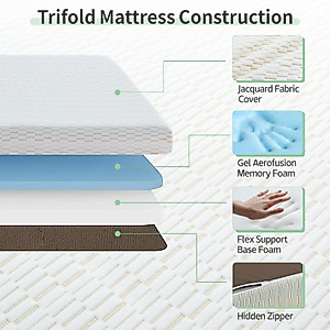 MUUEGM Folding Mattress, 6 Inch Tri-fold Memory Foam Mattress, Fordable Mattress with Removable Cover, Trifold Mattress Topper for Camping&Indoors,CertiPUR-US Certified,Full Size