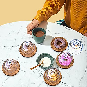 Yardwe 2 Sets Glass Dome with Wooden Base Mini Cake Stand Glass Display Dome Cloche Clear Glass Bell Jar Cover for Dessert Cheese Candy Plants Succulents (4.1 x 3.7 Inch)