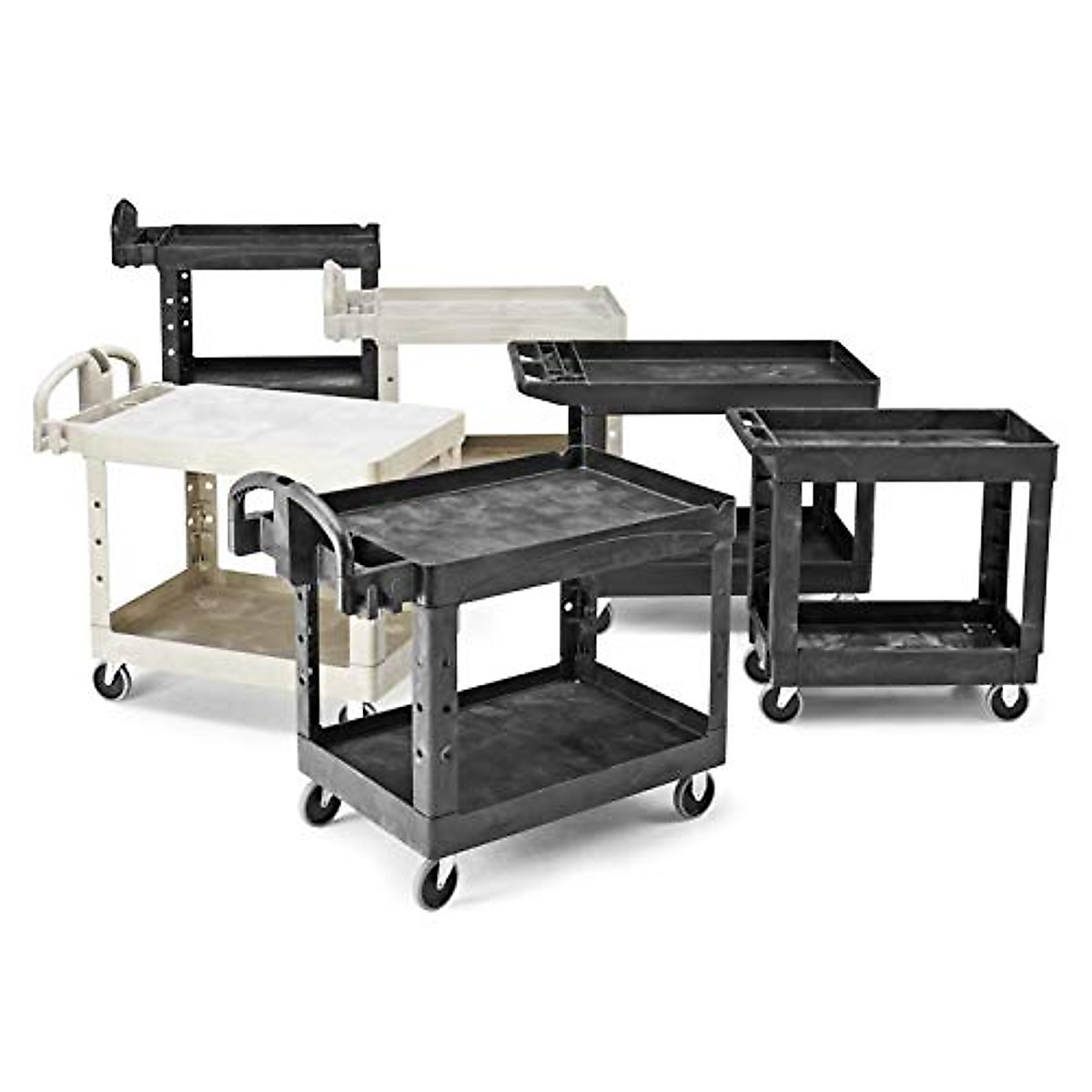 Rubbermaid Commercial Products 2-Shelf Utility/Service Cart, Medium, Flat Shelves, Ergonomic Handle, 500 lbs. Capacity, for Warehouse/Garage/Cleaning/Manufacturing (FG452500BLA)