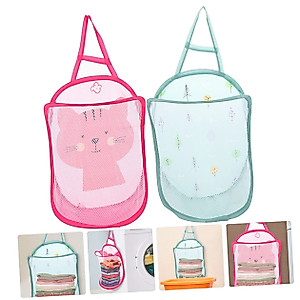 Parliky 2pcs Folding Laundry Hanging Basket Collapsible Baskets Mesh Laundry Hamper Bathroom Laundry Hamper Over The Door Laundry Hamper -up Organizer Portable Travel Nylon