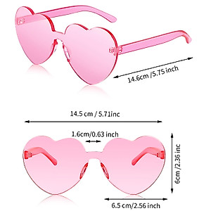 Frienda 6 Pairs Valentines Heart Sunglasses Transparent Love Glasses Tinted Eyewear Rimless Glasses (Light Pink)